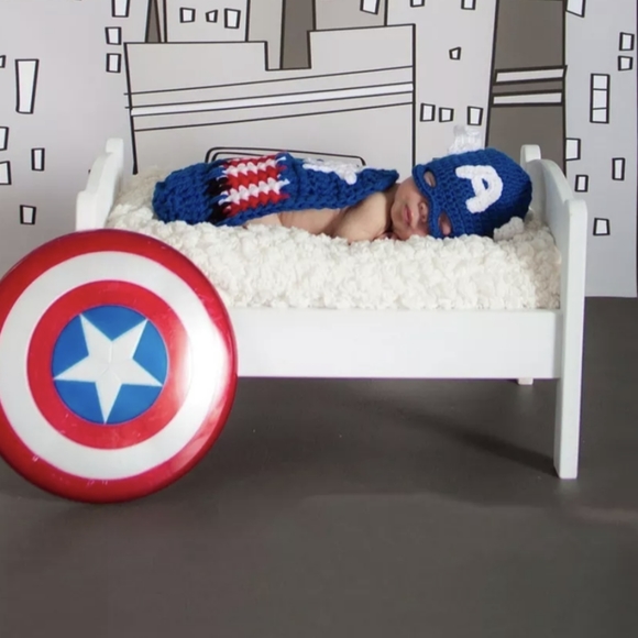 Handmade | Matching Sets | Crochet Baby Captain America Outfit Photo ...